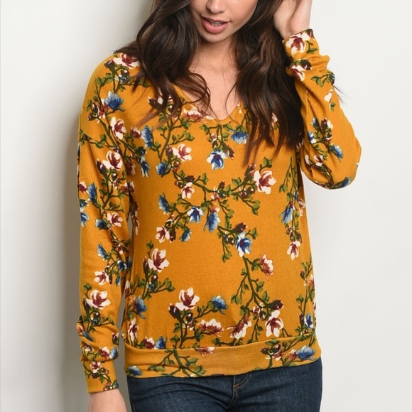 Tops | Floral Mustard Top | Poshmark